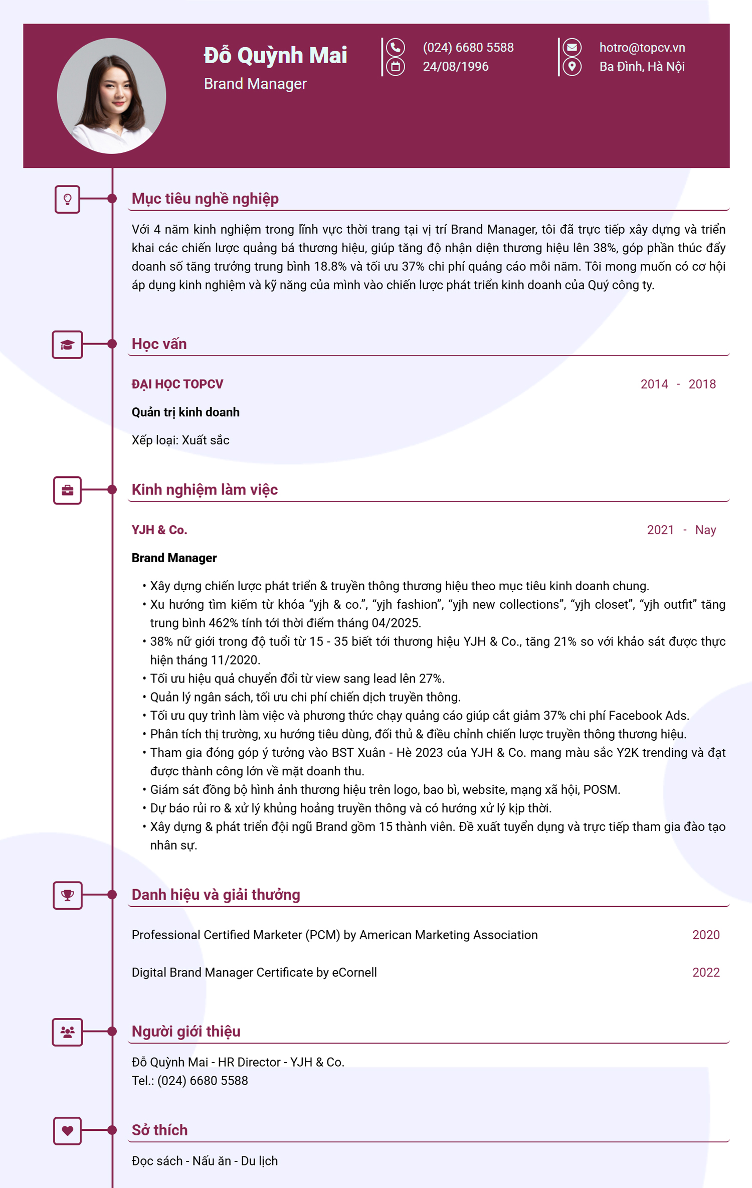 TOP 29 mẫu CV Brand Manager 2025 - Tiếng Việt