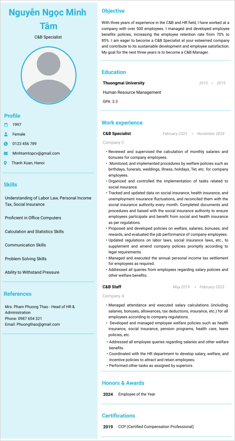 Hướng dẫn cách viết CV C&B chi tiết kèm mẫu cụ thể