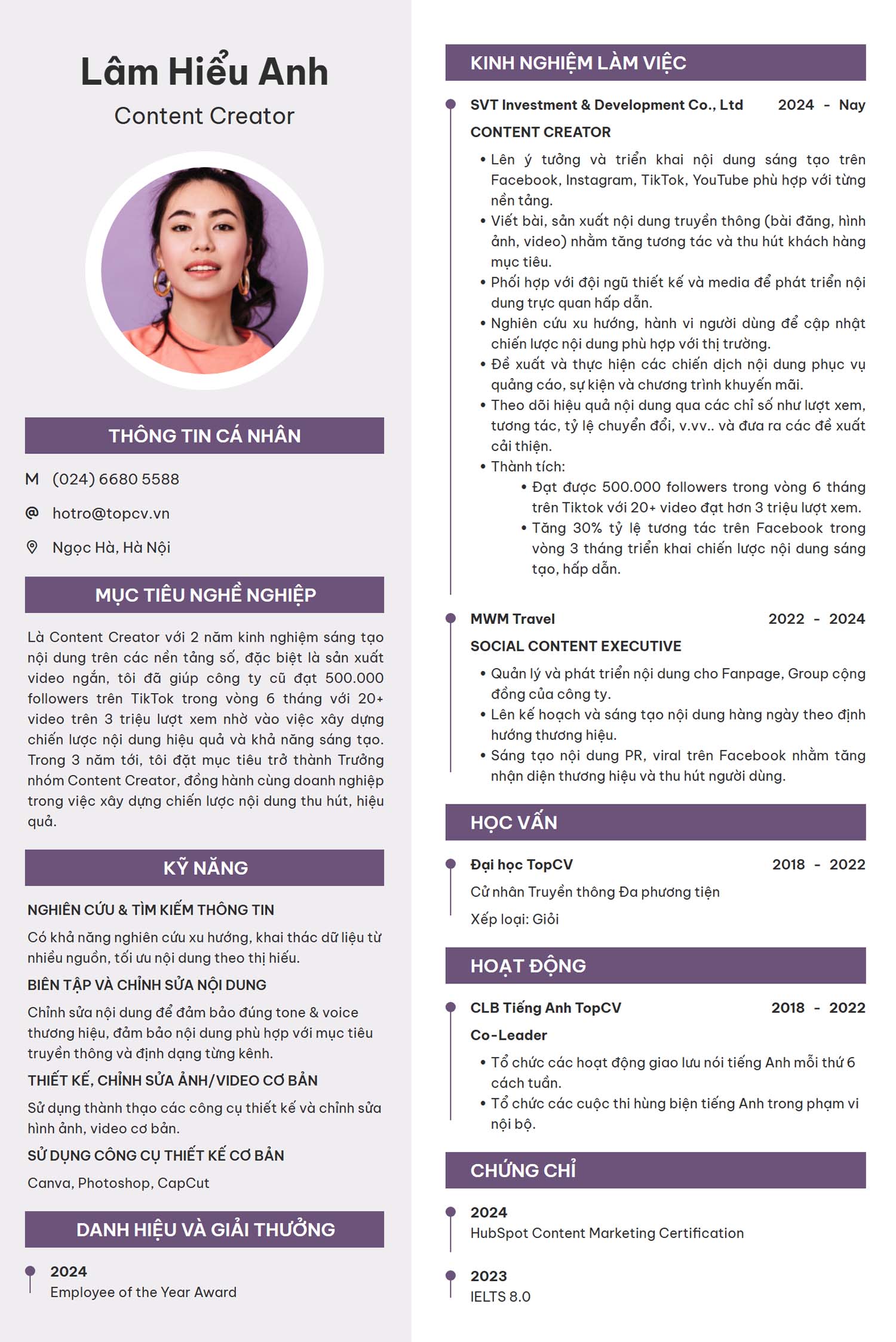 TOP 37 mẫu CV Content Creator 2026 - Tiếng Việt