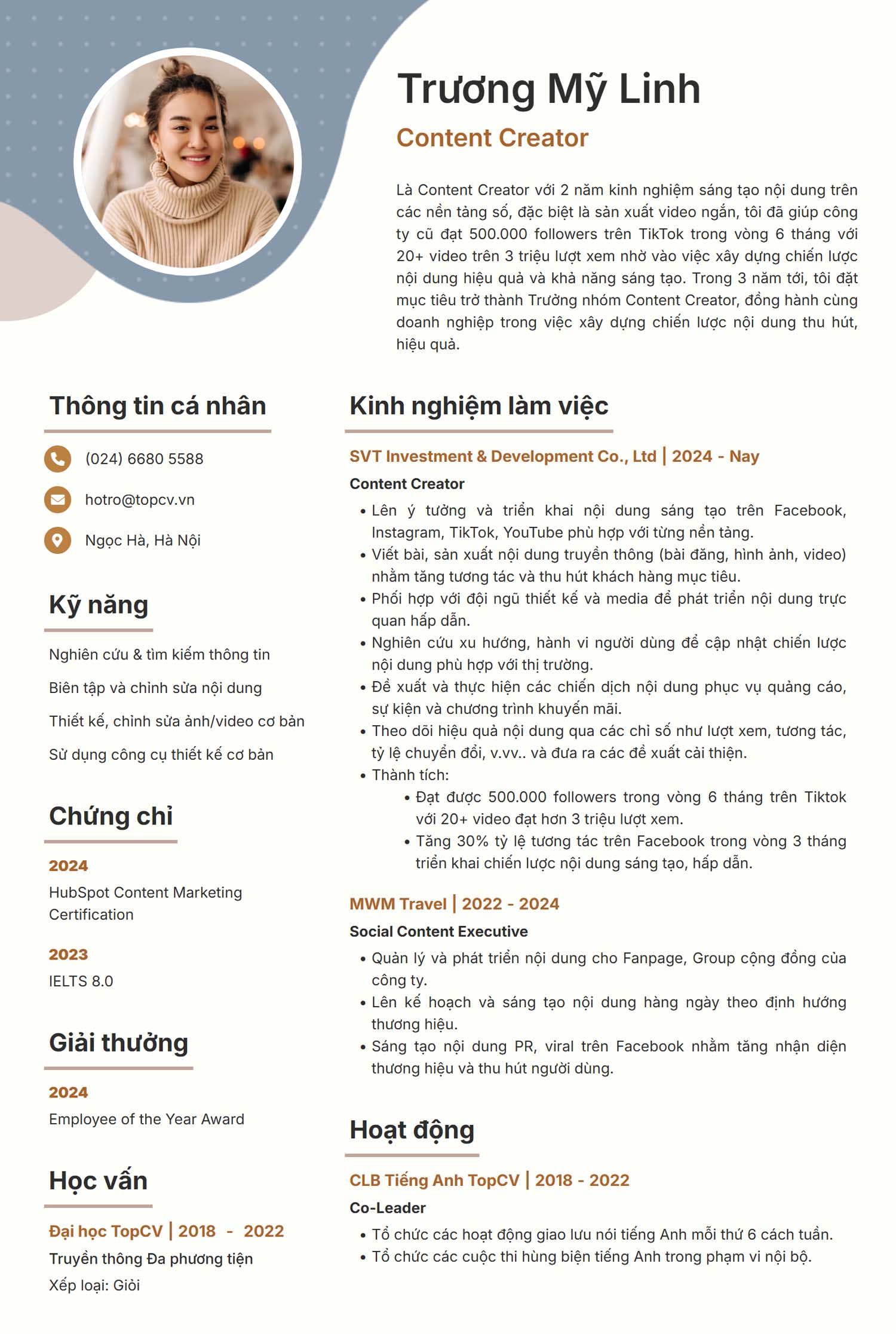 TOP 37 mẫu CV Content Creator 2026 - Tiếng Việt