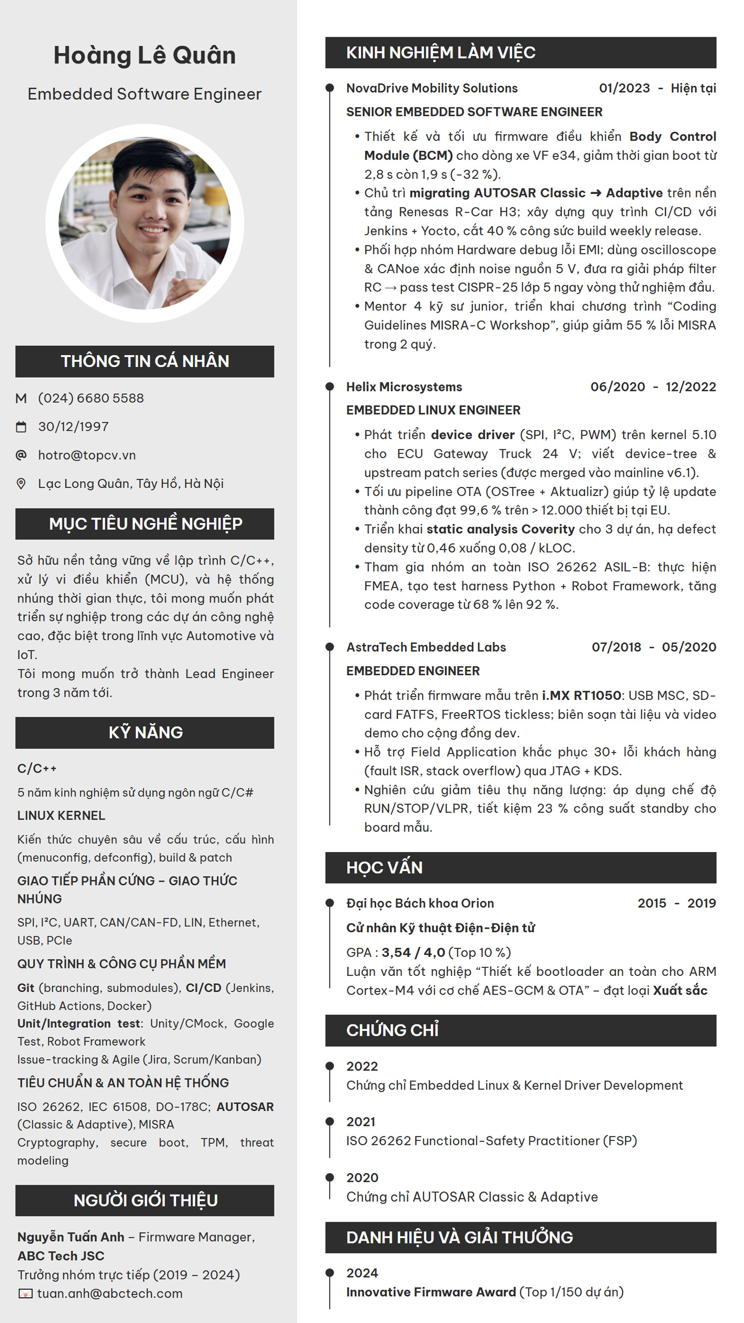 TOP 36 mẫu CV Embedded Engineer 2026 - Tiếng Việt