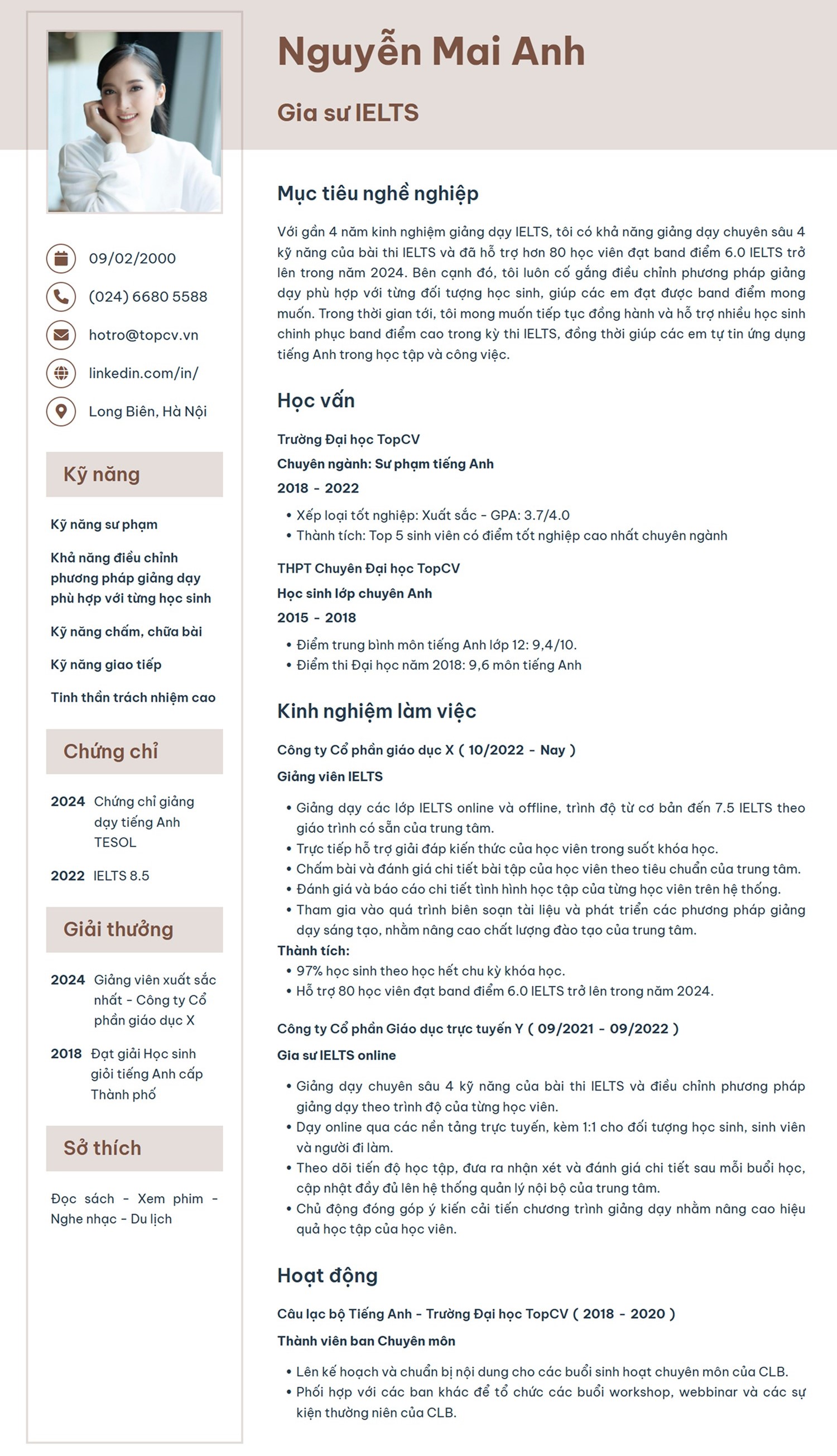 TOP 37 mẫu CV Gia sư 2026 - Tiếng Việt