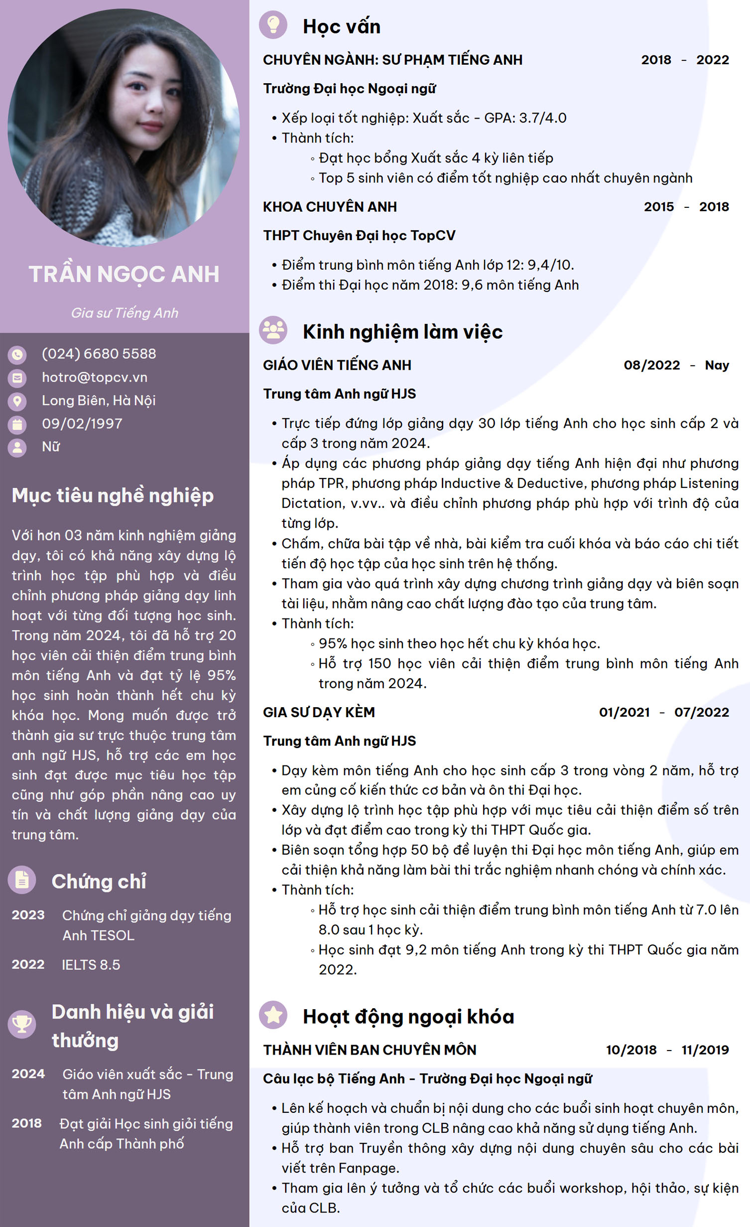 TOP 29 mẫu CV Trợ giảng tiếng Anh 2025 - Tiếng Việt