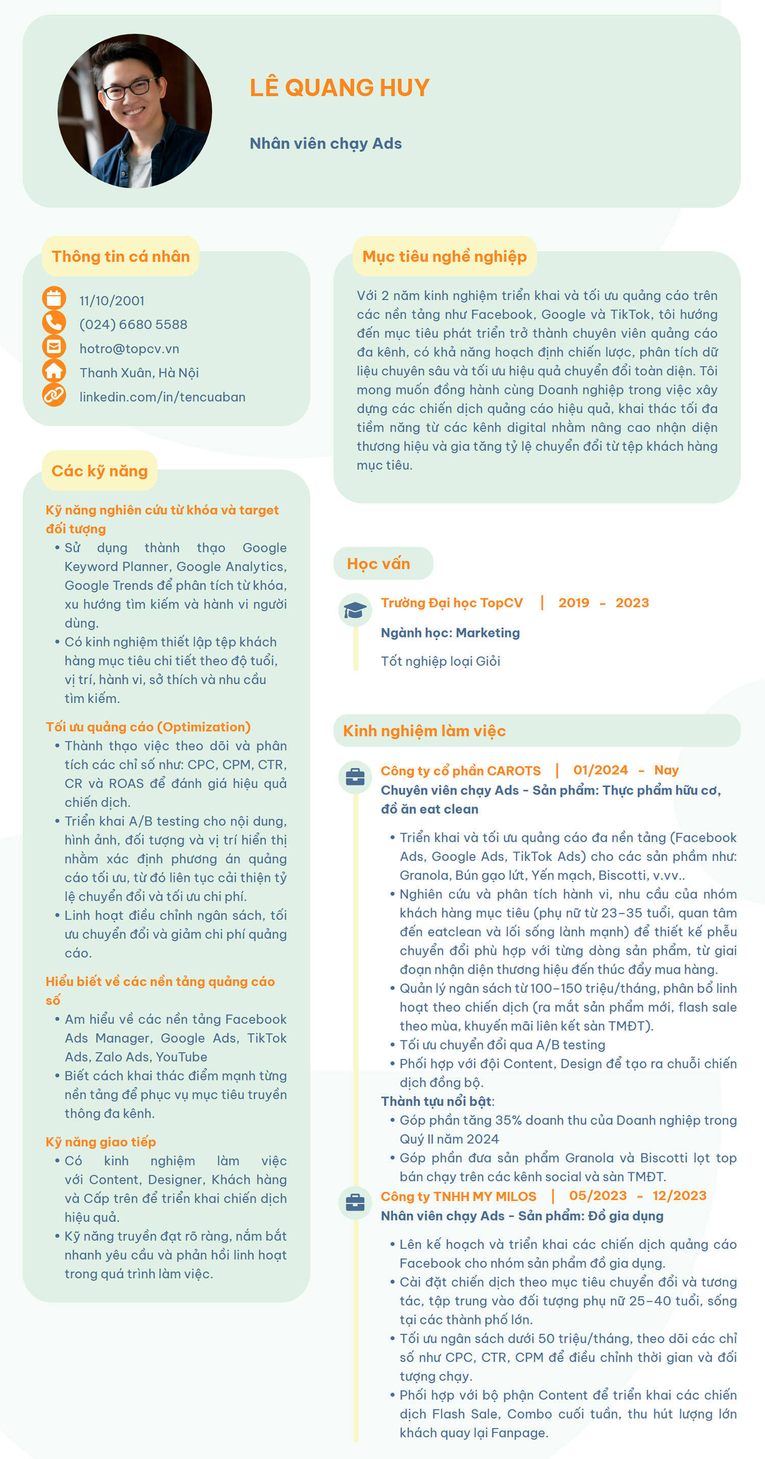 TOP 36 mẫu CV Nhân viên chạy Ads 2025 - Tiếng Việt