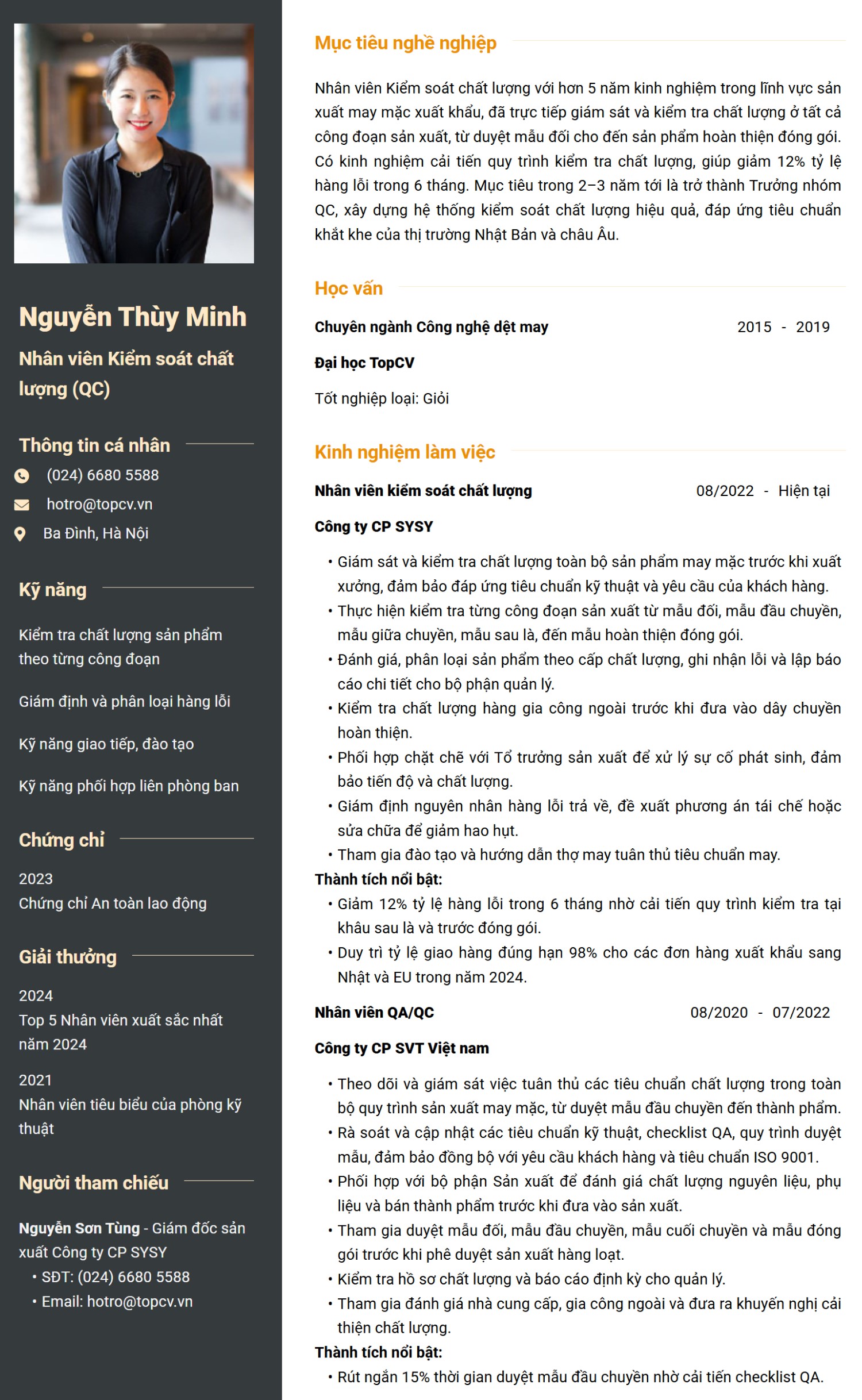 TOP 36 mẫu CV Nhân viên kiểm soát chất lượng 2025 - Tiếng Việt