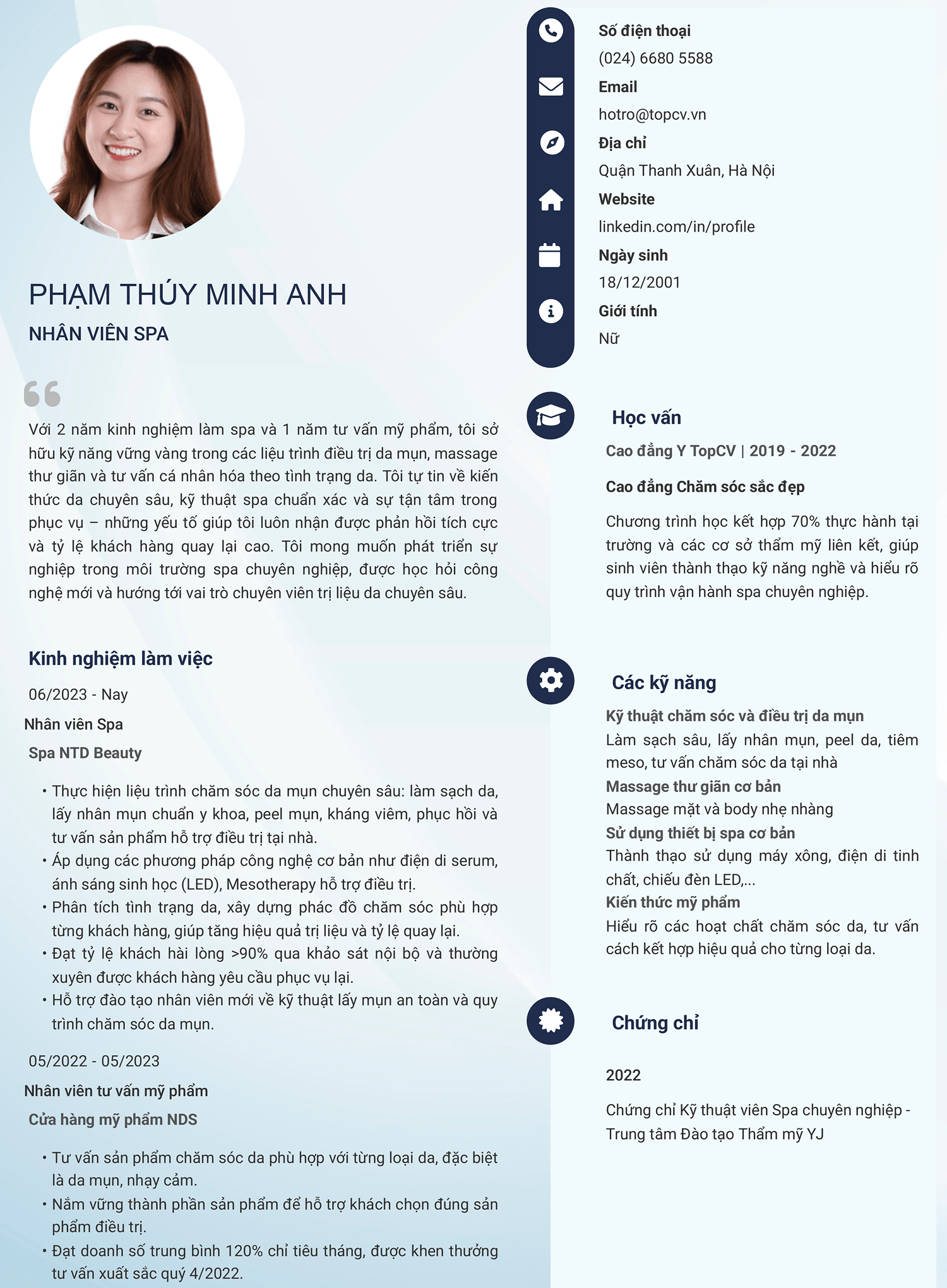 TOP 36 mẫu CV Nhân viên Spa 2026 - Tiếng Việt