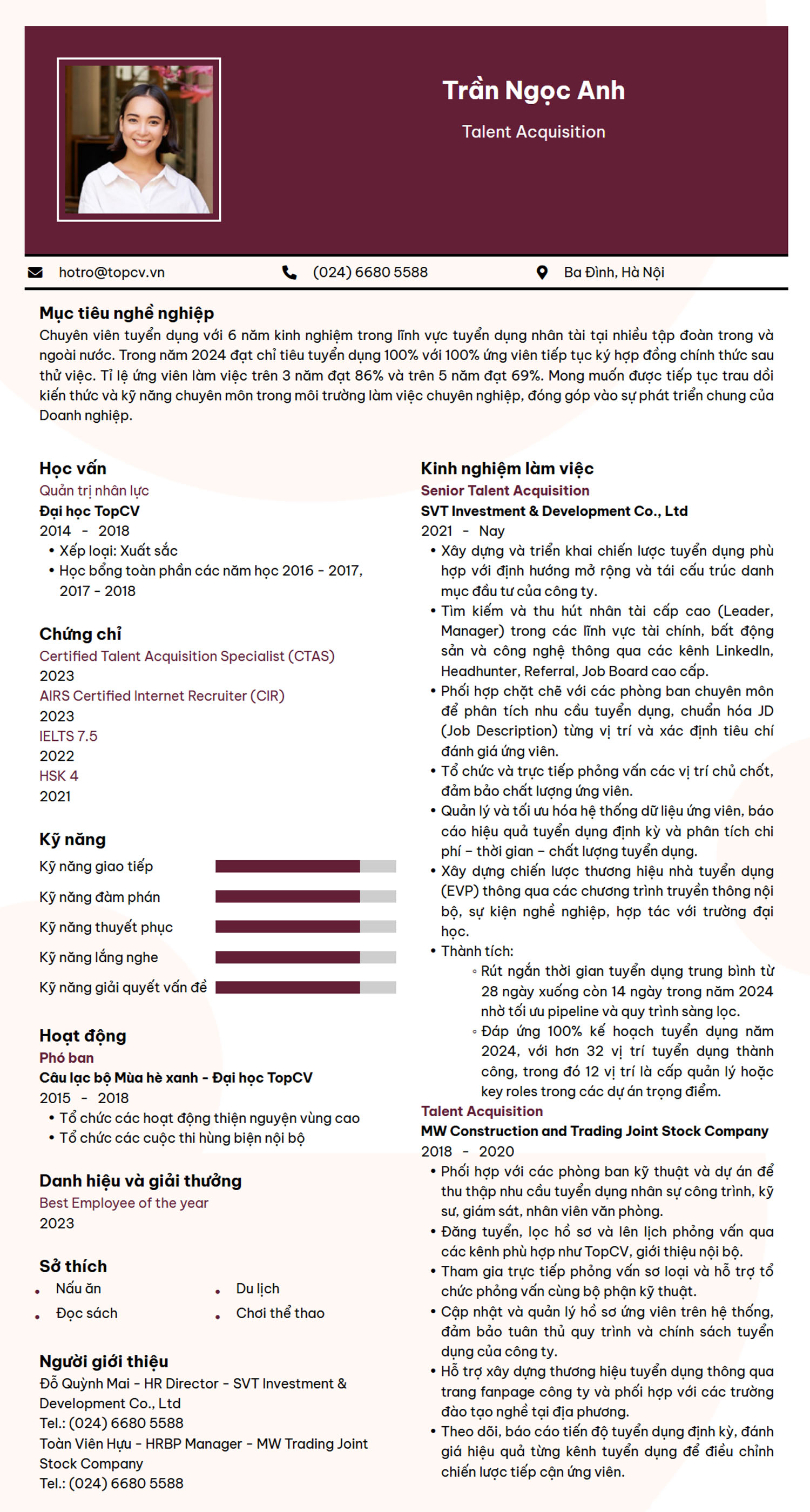 TOP 36 mẫu CV Talent Acquisition 2025 - Tiếng Việt