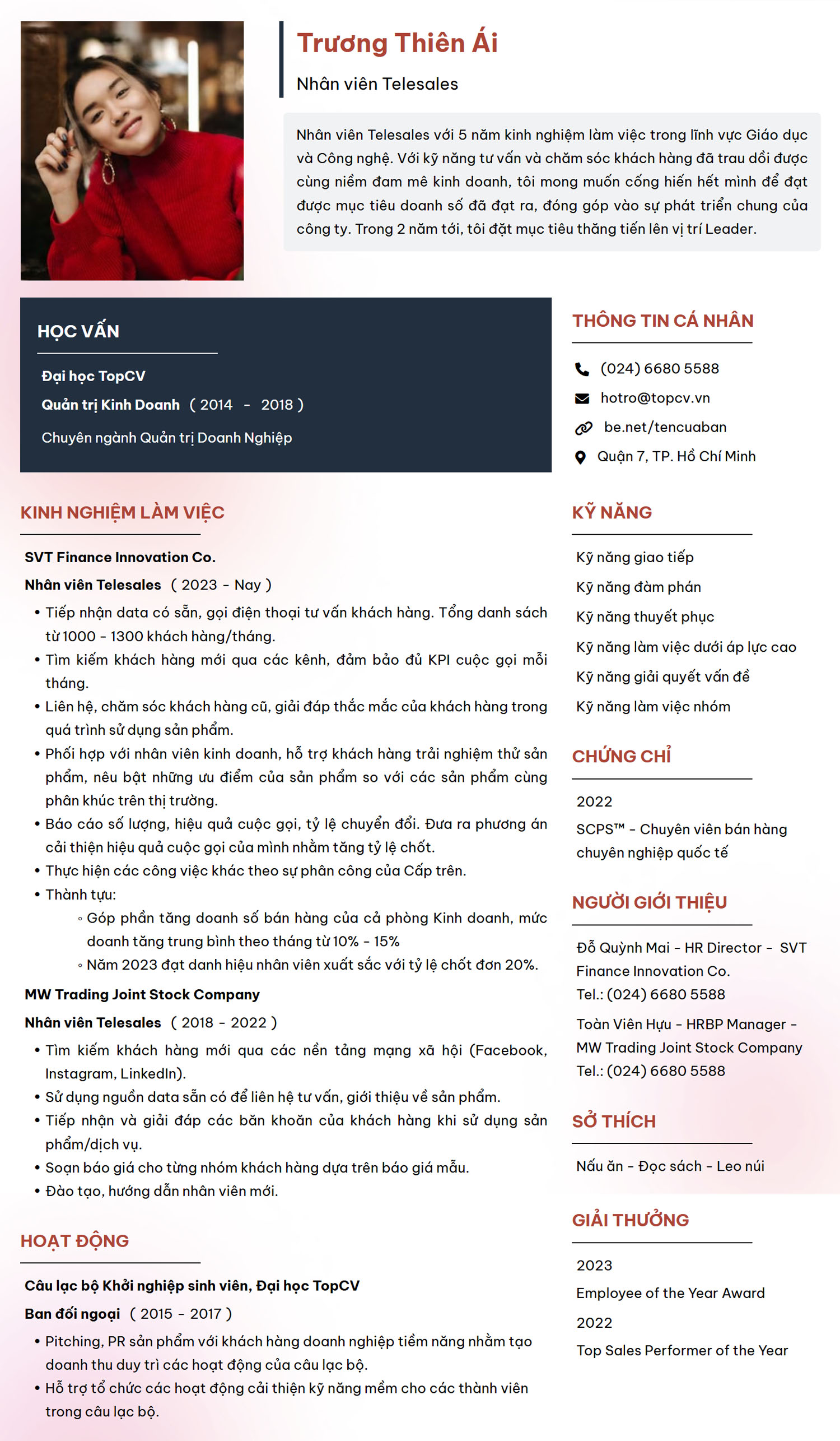 TOP 36 mẫu CV Nhân viên Telesales 2026 - Tiếng Việt