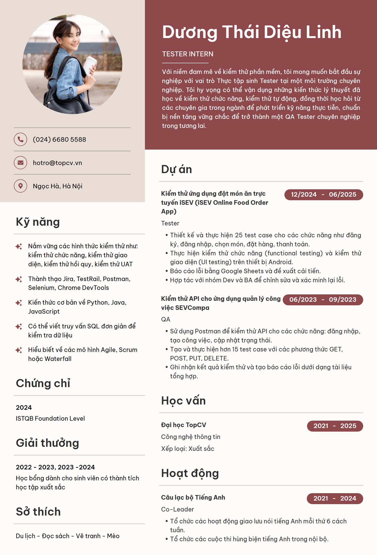 TOP 36 mẫu CV Tester Intern 2025 - Tiếng Việt