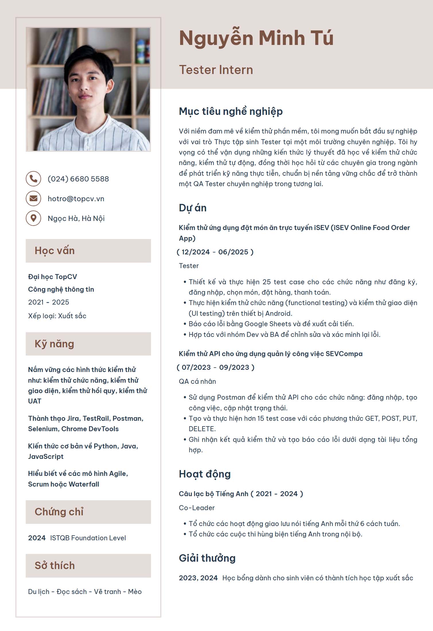 TOP 36 mẫu CV Tester Intern 2025 - Tiếng Việt