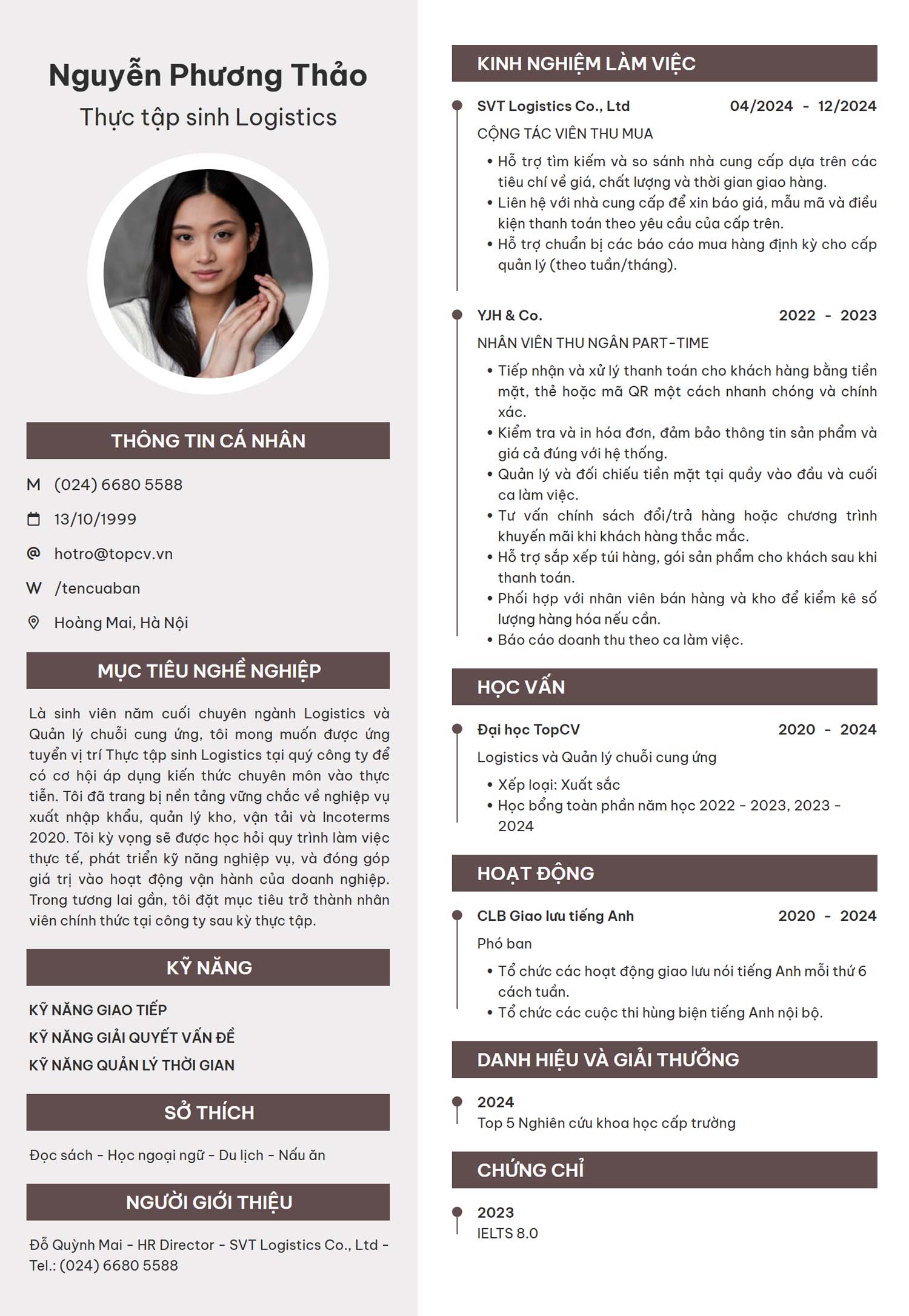 TOP 37 mẫu CV Thực tập sinh Logistics 2026 - Tiếng Việt