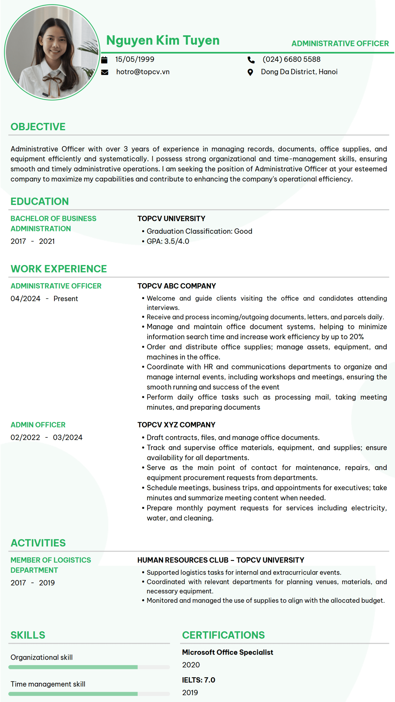 TOP 29 mẫu CV Thực tập sinh Hành chính nhân sự 2025 - Tiếng Việt