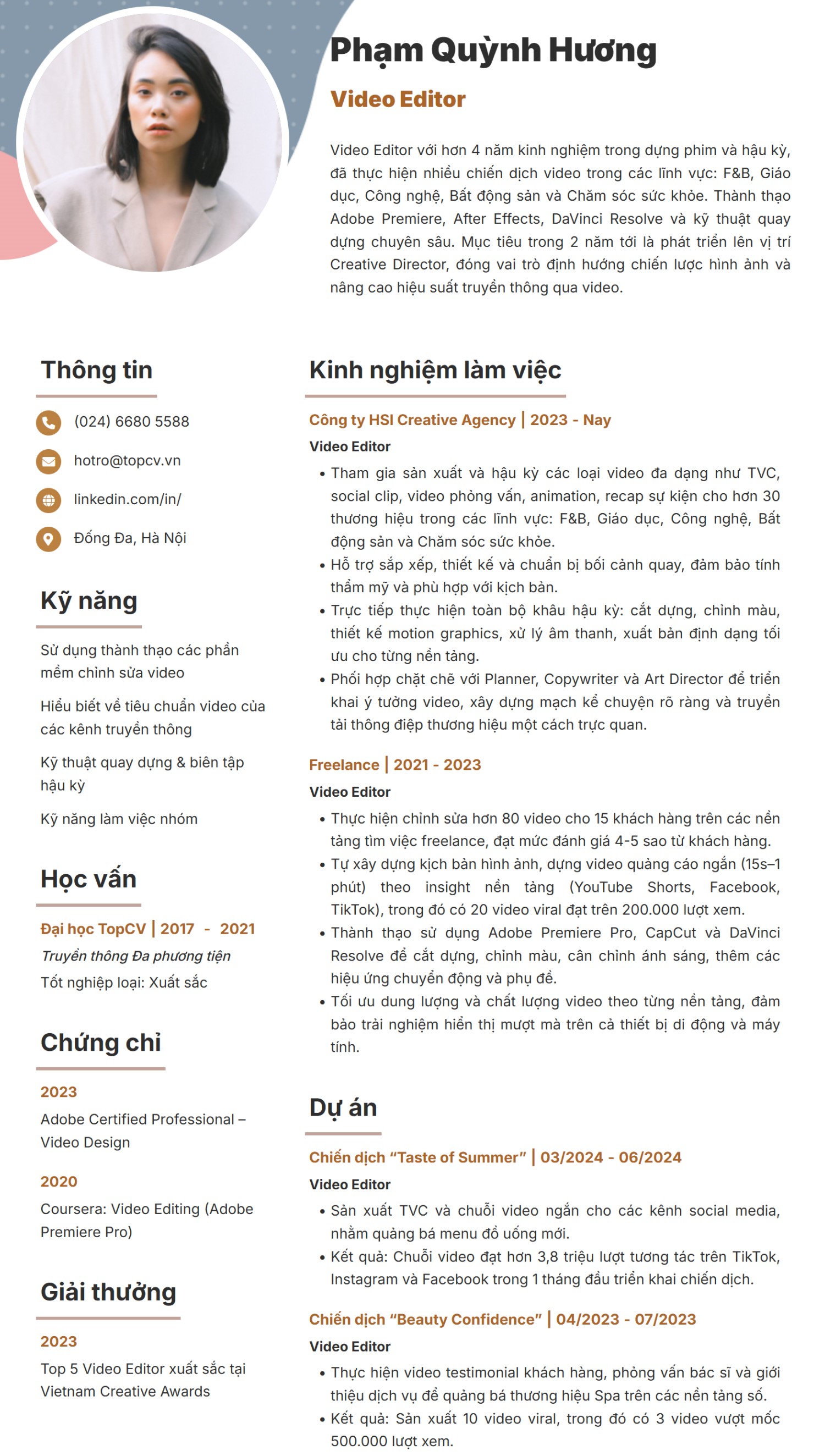 TOP 37 mẫu CV Video Editor 2026 - Tiếng Việt