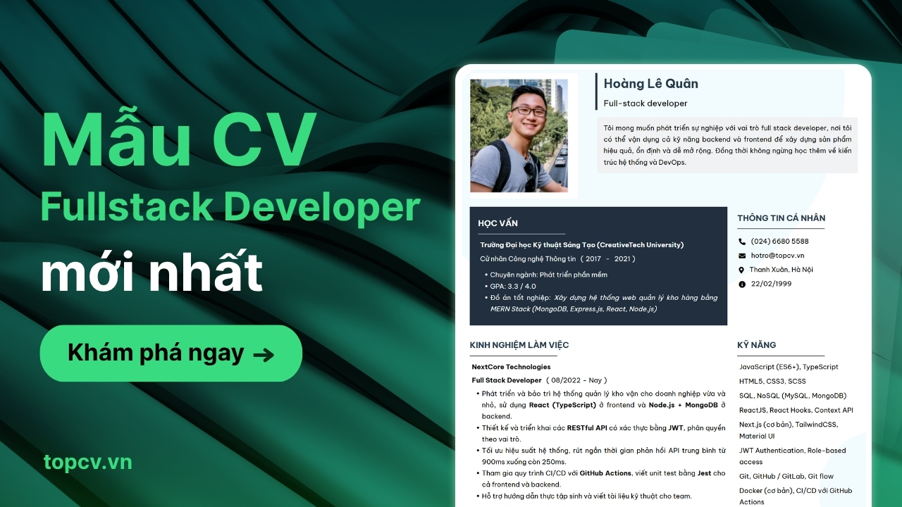 TOP 37 mẫu CV Fullstack Developer 2026 - Tiếng Việt