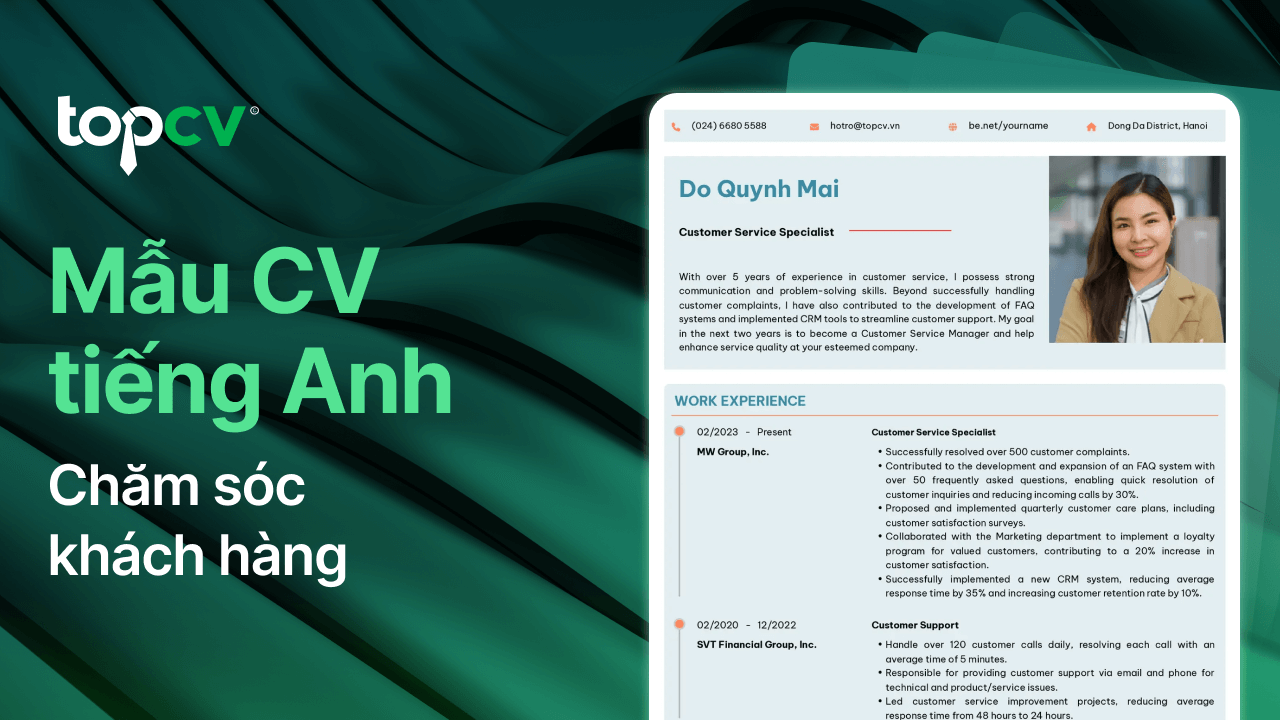 TOP 36 mẫu CV Chăm sóc khách hàng 2026 - Tiếng Anh