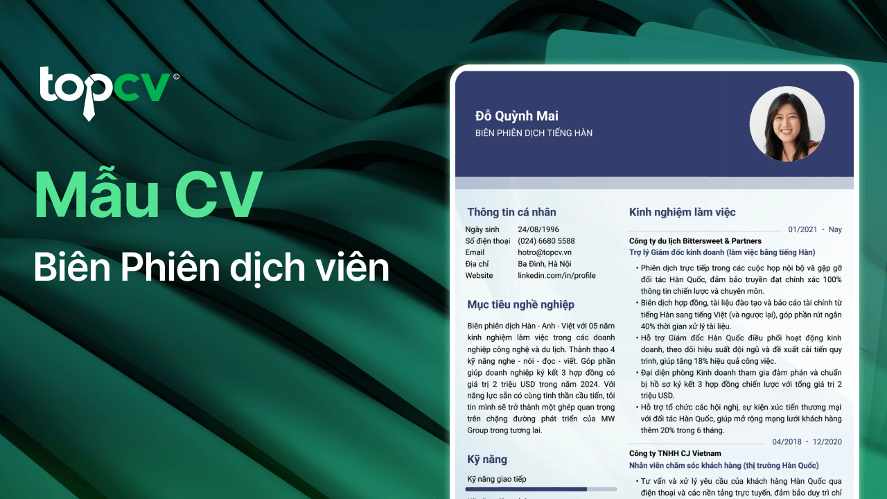 TOP 34 mẫu CV Biên Phiên dịch viên 2025 - Tiếng Việt