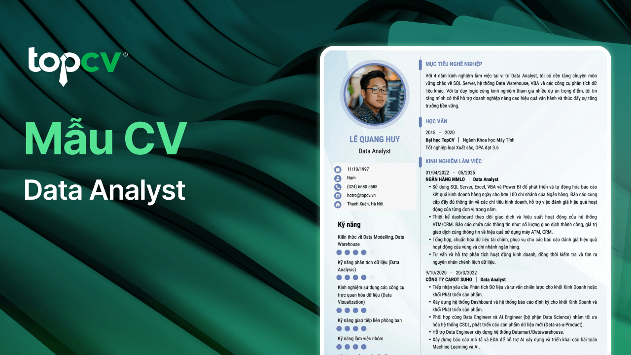 TOP 36 mẫu CV Data Analyst 2026 - Tiếng Việt