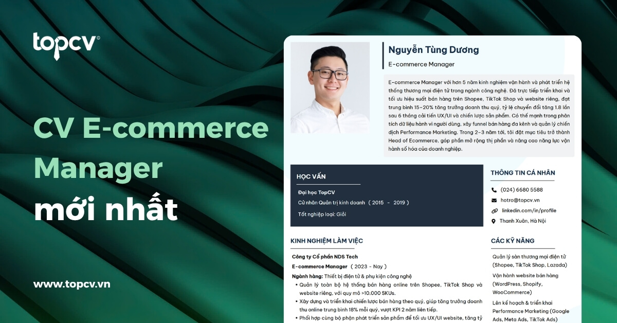 TOP 36 mẫu CV E-commerce Manager 2026 - Tiếng Việt