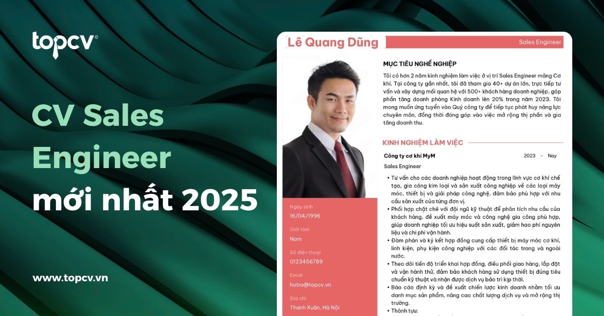 TOP 29 mẫu CV Sales Engineer 2025 - Tiếng Việt